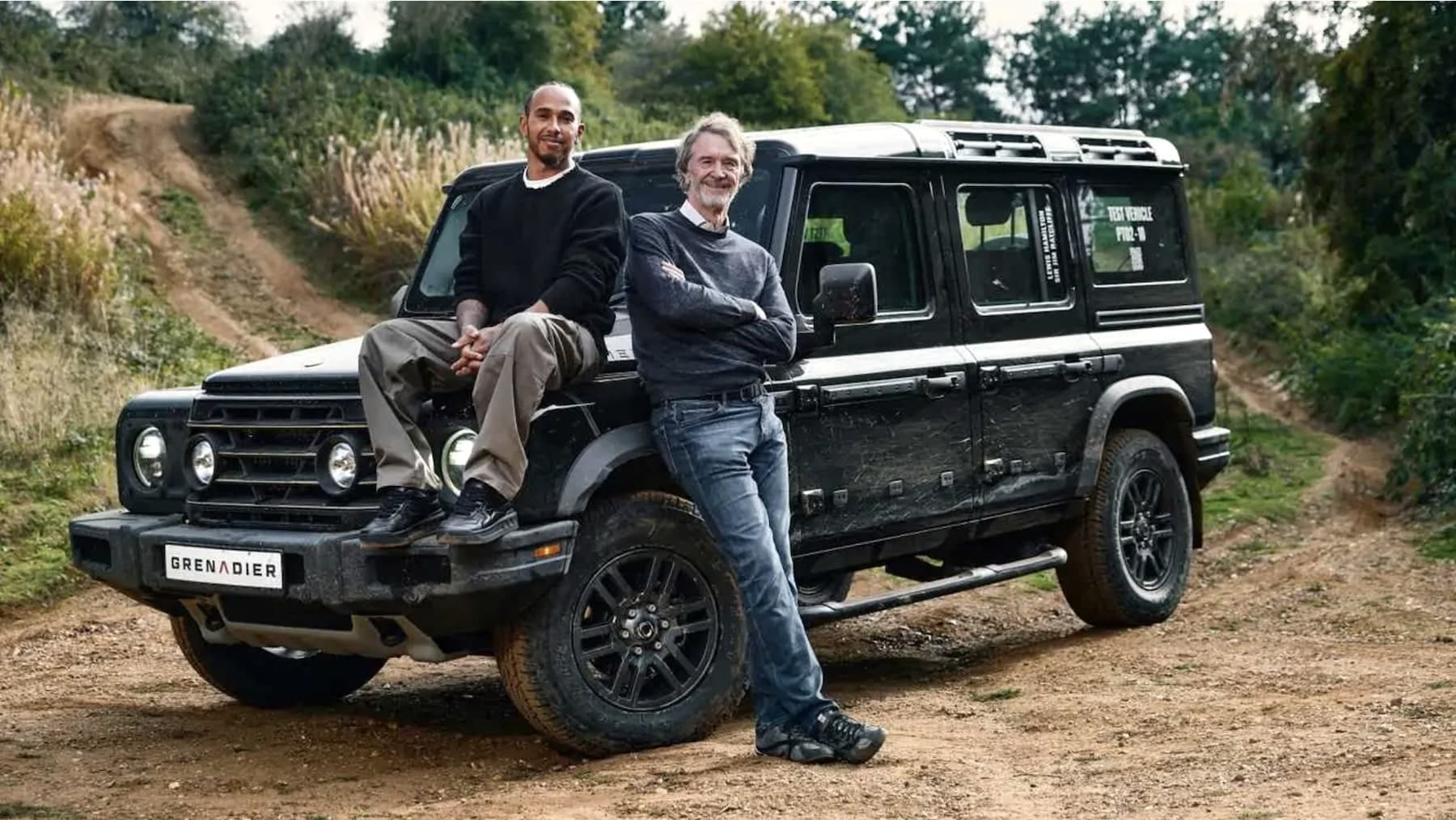 Lewis Hamilton takes Sir Jim Ratcliffe's Ineos Grenadier out for a spin