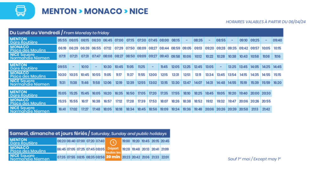 The #600 Nice-Monaco-Menton bus: routes, timetables, fares
