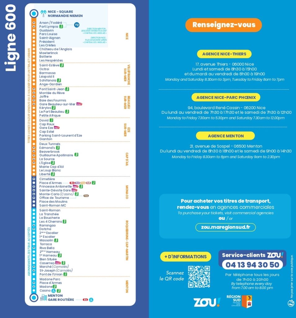 The #600 Nice-Monaco-Menton bus: routes, timetables, fares