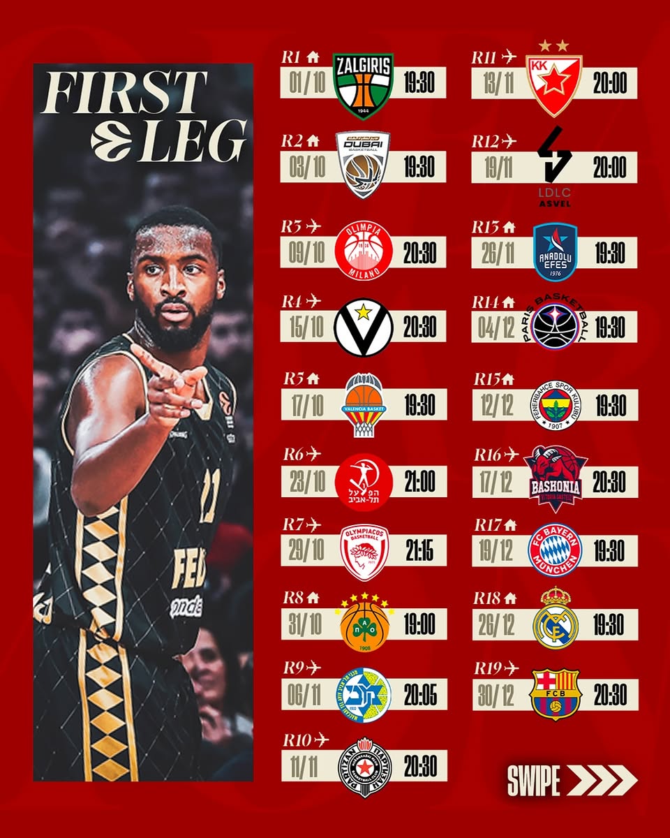 2025-2026 EuroLeague calendar: Roca Team start off strong at home