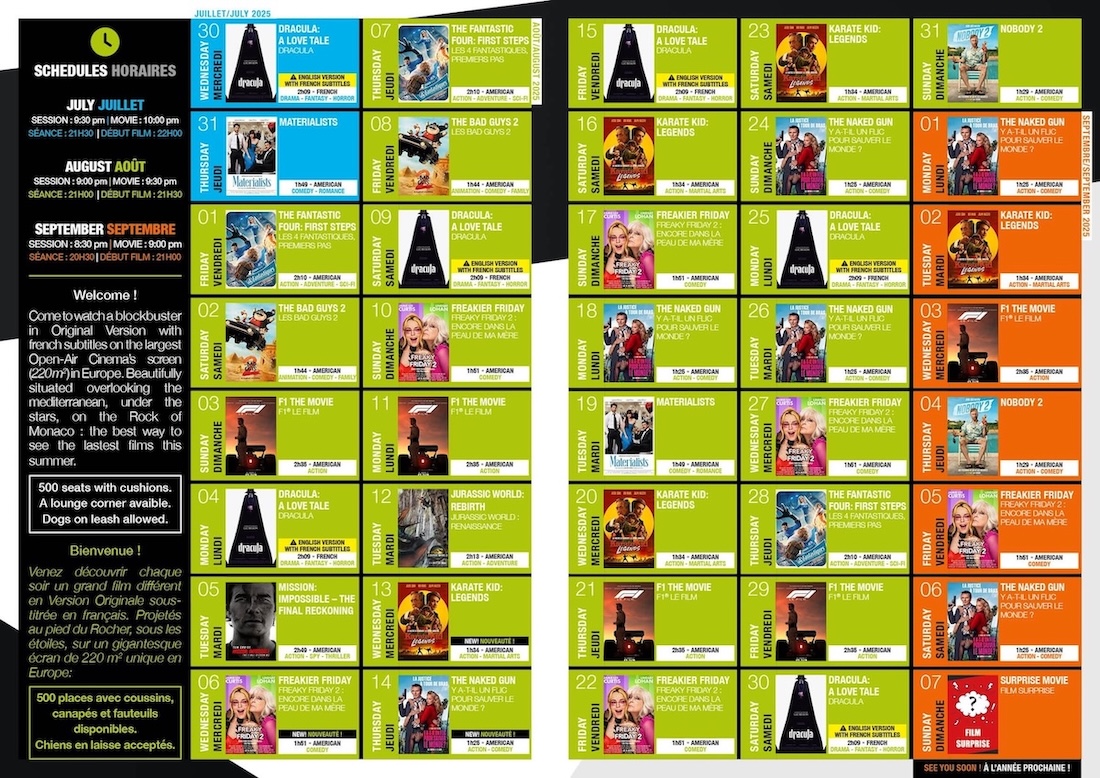 Le Monaco Open Air Cinema dévoile sa programmation jusqu’en septembre